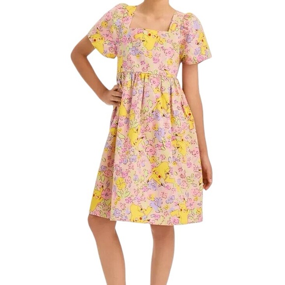 Pokemon | Dresses | Pokemon Pikachu Girls Pink Yellow Floral Square ...